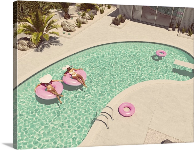Women Swimming On Float In A Pool | Great Big Canvas
