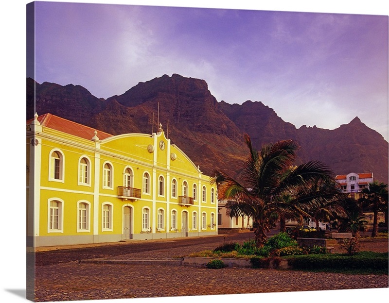 Africa, Cape Verde, main square of the village with poruguese colonial ...