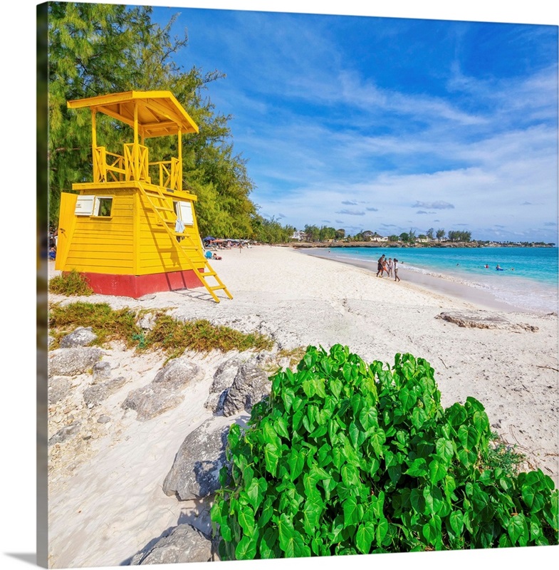 Barbados, West Indies, Oistins, Enterprise Beach with lifeguard lookout ...