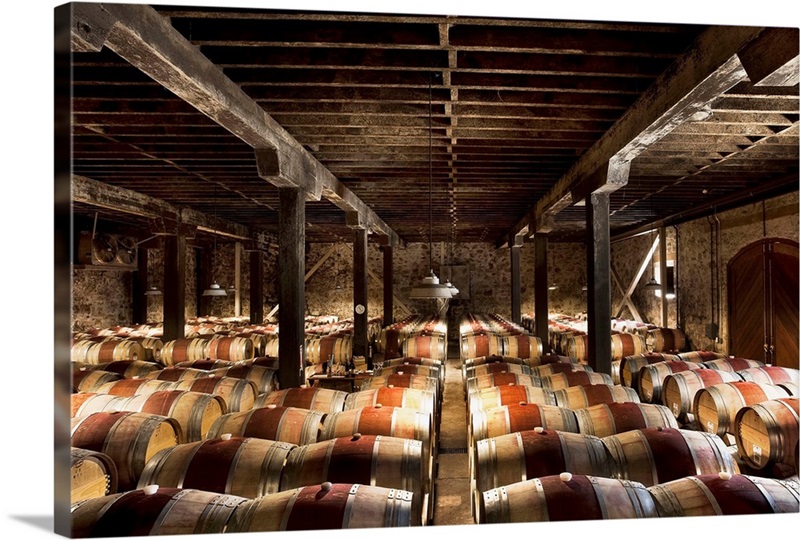 California, Napa Valley, Barrel room at the Hess Collection Winery ...