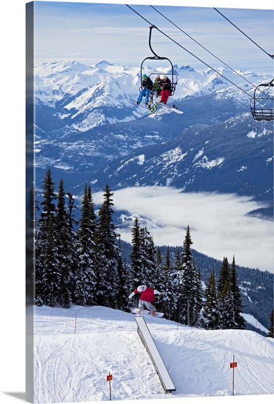 Canada, British Columbia, Skiiing in the 7th Heaven Express slope ...