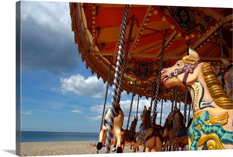 England, Sussex, Brighton, carousel on the beach | Great Big Canvas