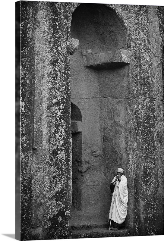 Ethiopia, Amhara, Lalibela, Monk resting outside Biete Gabriel Raphael ...