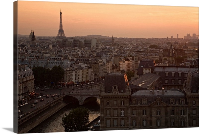 France, Paris, View over the capital with Eiffel Tower in the ...