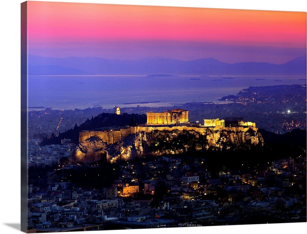 Greece, Athens, View of Acropolis and Parthenon with Piraeus in the ...