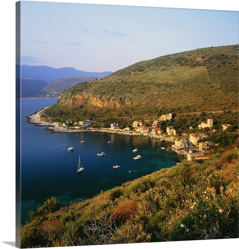 Greece, Peloponnese, Mani, Mediterranean sea, Limeni, bay and harbour ...