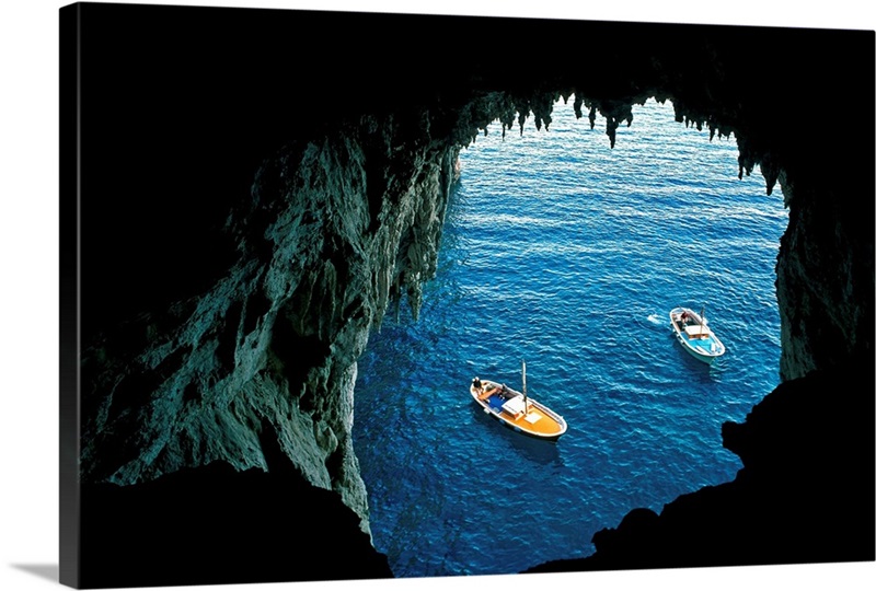 Italy, Campania, Capri, Boats seen from the White Grotto | Great Big Canvas