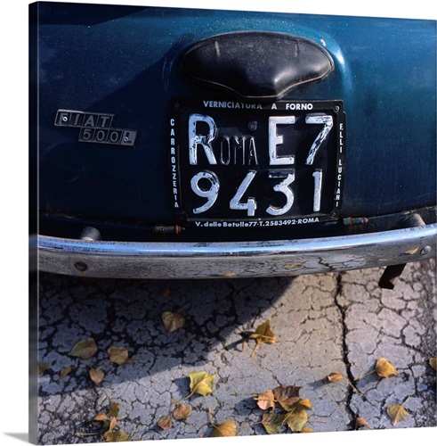 Italy, Rome, Roma number plate on a Fiat 500 | Great Big Canvas
