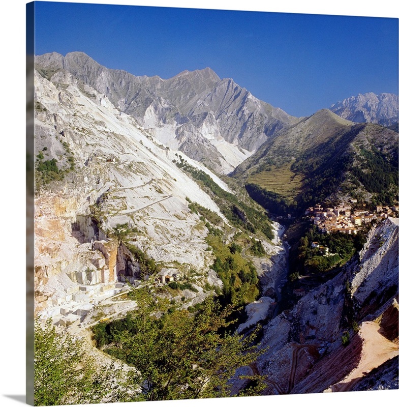 Italy, Tuscany, a village of marble quarrymen in the marble field above ...