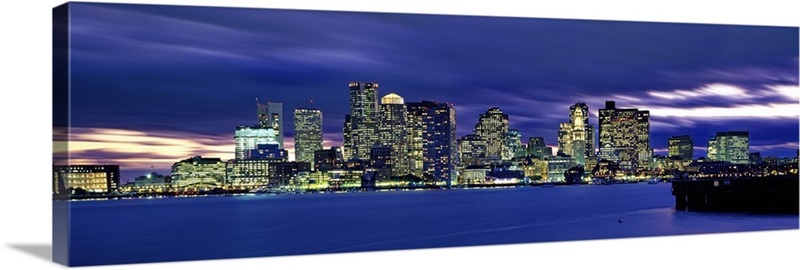 Massachusetts, New England, Boston, View of the skyline at sunset ...