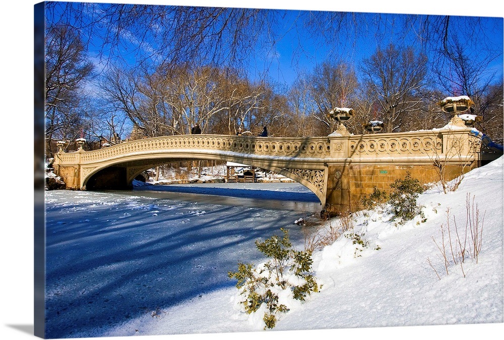 New York, New York City, Winter in Central Park, Bow Bridge Wall Art ...
