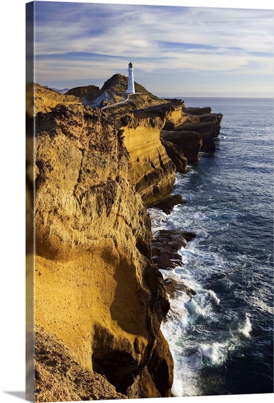 New Zealand, North Island, Wellington, Castlepoint lighthouse and cliff ...