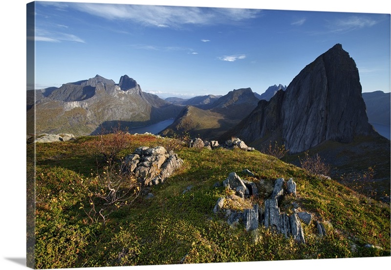 Norway, Troms, Tromso, Segla mountain and Senja Island's landscape ...