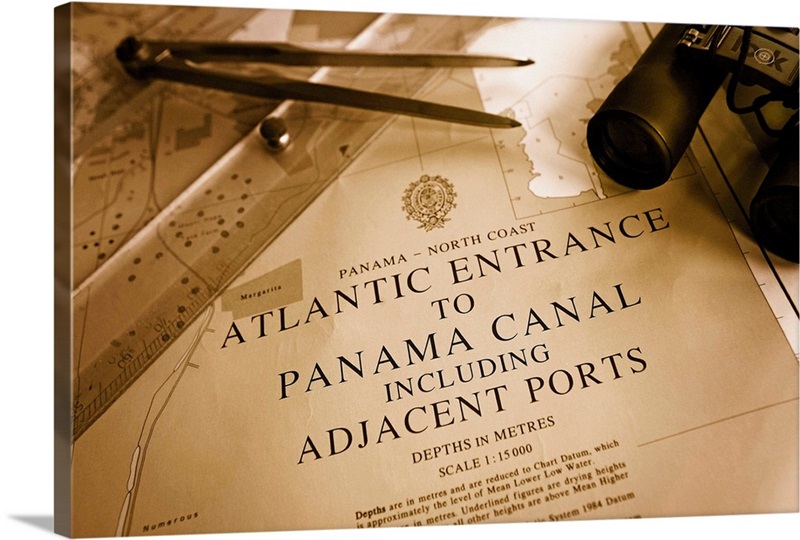 Panama, Panama Canal, maps and navigational instruments on boat | Great ...