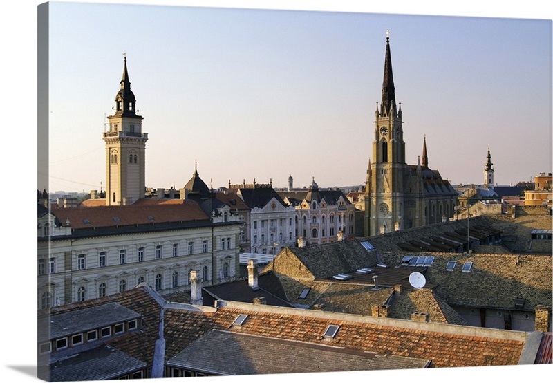 Serbia, Vojvodina, Novi Sad, Skyline at sunset | Great Big Canvas
