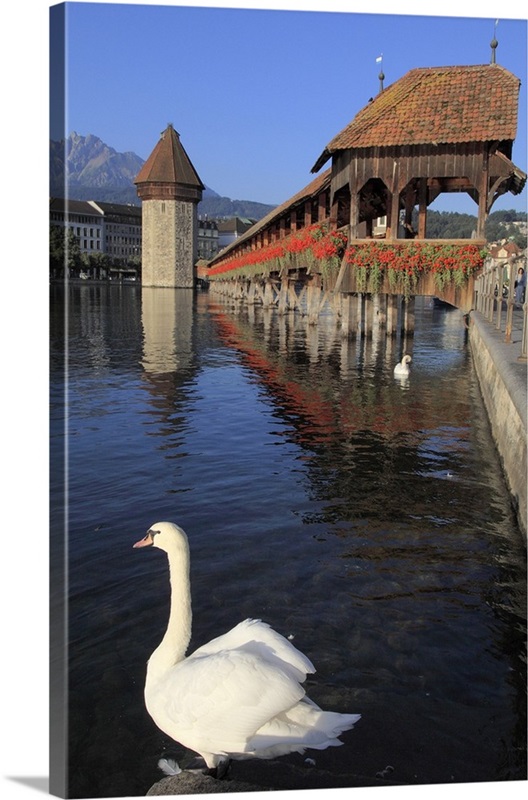 Switzerland, Luzern, Lucerne, The oldest covered wood bridge in Europe ...