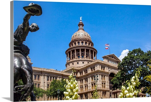 Texas, Austin, Texas cowboy statue in front of Capital | Great Big Canvas