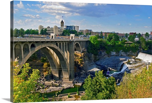 Washington, Spokane, Monroe Street Bridge viewed from Riverfront Park ...