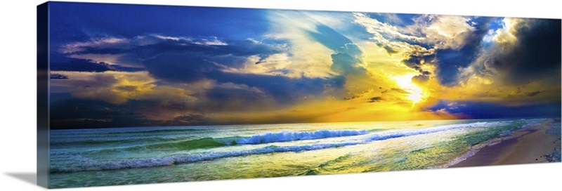 Beach Sunset Panorama Yellow Sunset Sky | Great Big Canvas