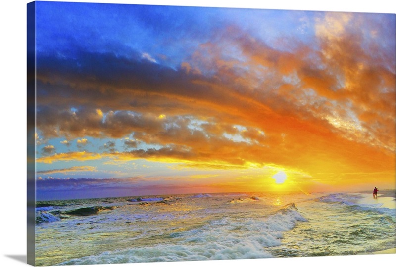 Beautiful Ocean Sunset Waves Red Orange Blue Sky | Great Big Canvas