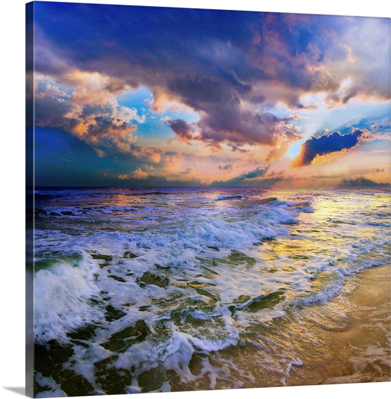 Colorful Waves Beautiful Heavenly Sunset Beach | Great Big Canvas