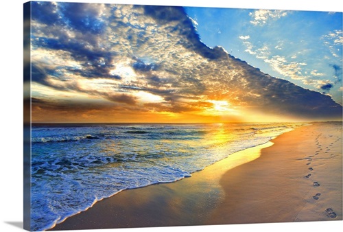 Gold Sunset Beach Waves Seascape | Great Big Canvas