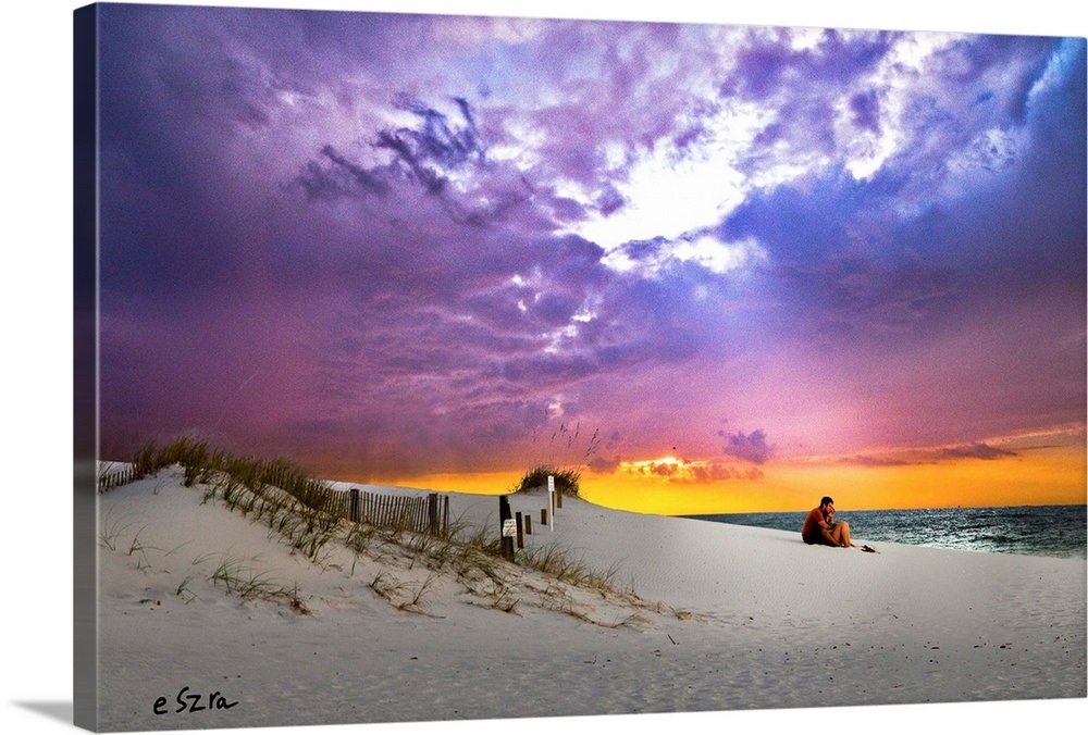 Lovers Sunset-Couple Beach Romantic-Pink Purple Wall Art, Canvas Prints ...