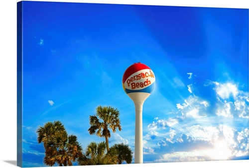 Pensacola Beach Ball Water Tower And Palm Trees | Great Big Canvas