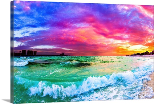 Purple Blue Sunset Ocean Wave Beautiful Sea | Great Big Canvas