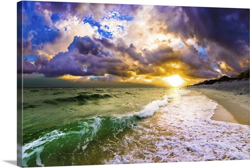 Wave Breaking Surf At Sunset Beach Landscape | Great Big Canvas