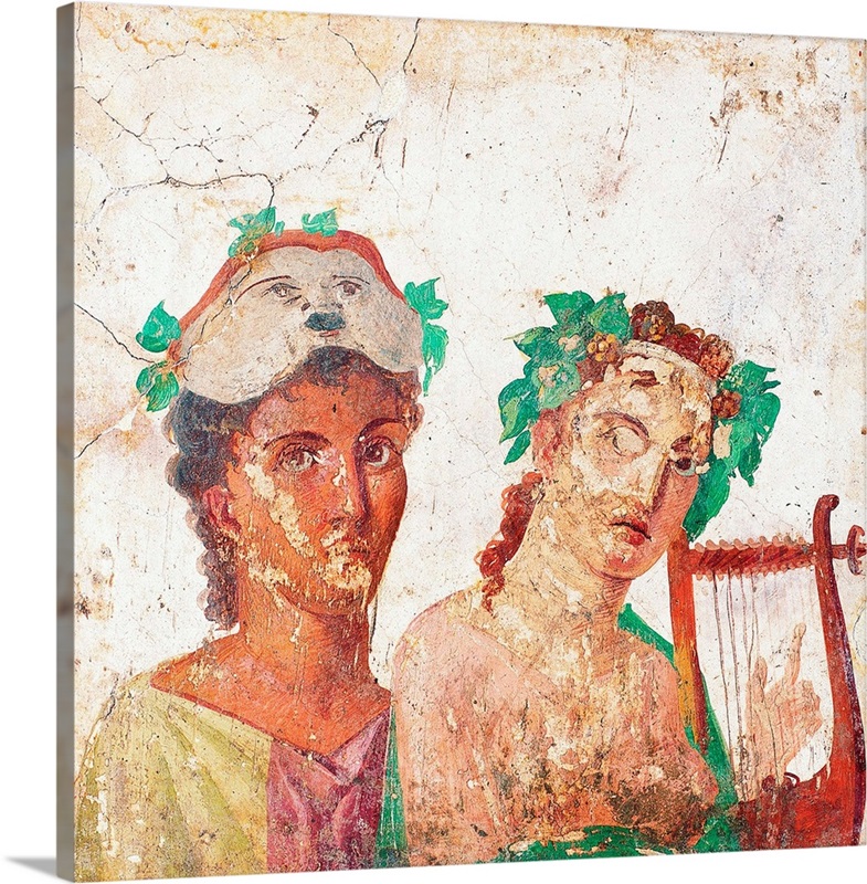 Couple Wearing Comic Masks. Ancient Roman Fresco, c.45-79. From ...