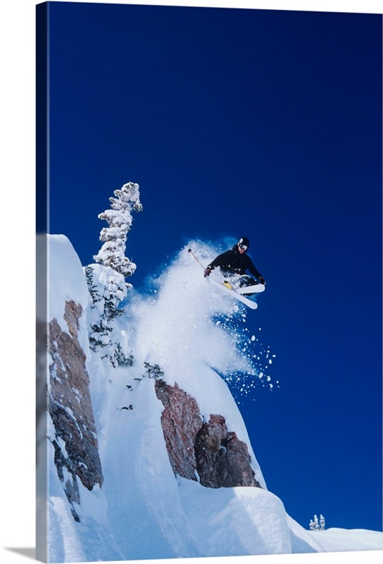 Skier Jumping From Mountain Ledge | Great Big Canvas