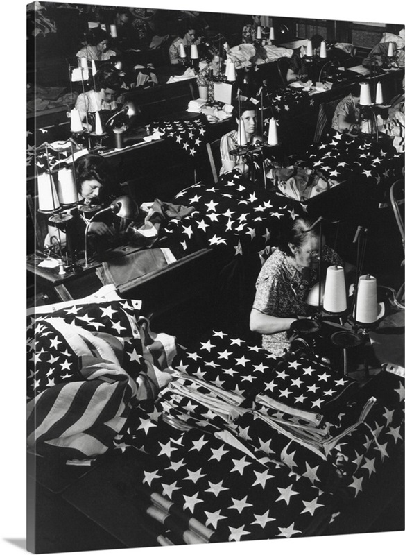 Women sewing American Flags in Brooklyn, New York City on July 24, 1940 ...