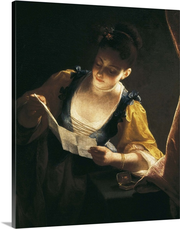 Young Woman Reading a Letter by Jean Raoux | Great Big Canvas