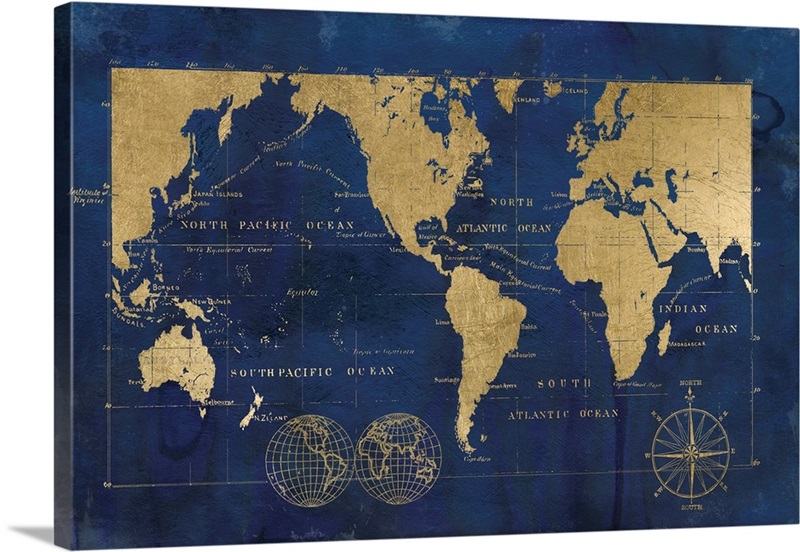 Indigo World Map | Great Big Canvas
