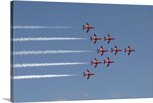 A dramatic view of the Red Arrows Formation Aerobatic Flying Team ...