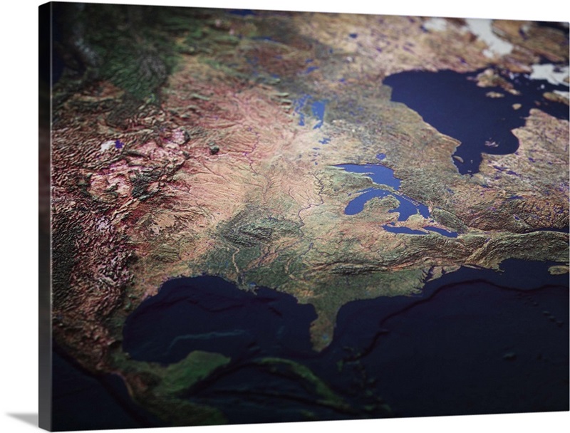 A topographic map of USA from a satellite view | Great Big Canvas