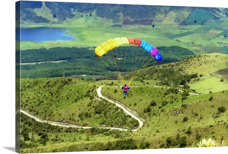 Aerial view of a person paragliding | Great Big Canvas