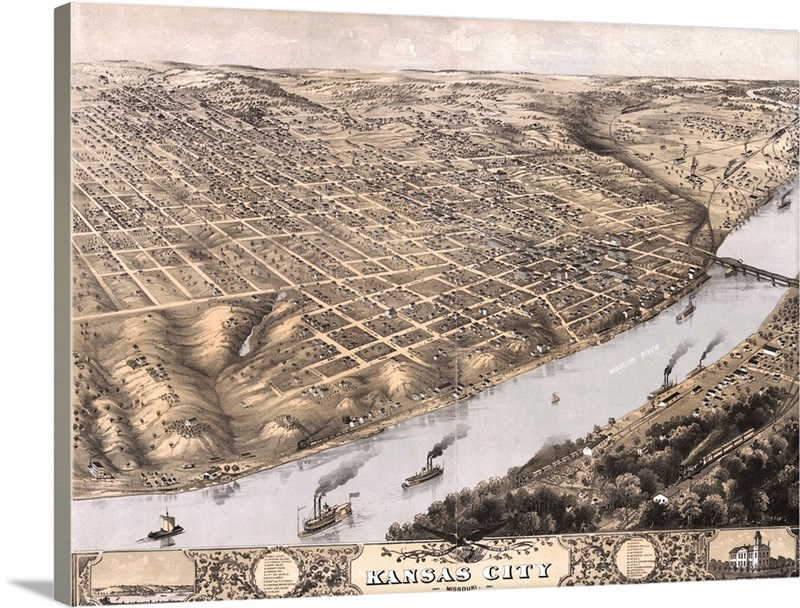 Aerial View Of Kansas City, Missouri In The 1860's | Great Big Canvas