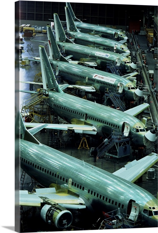 Aircraft production, Boeing 737 passenger aircraft | Great Big Canvas