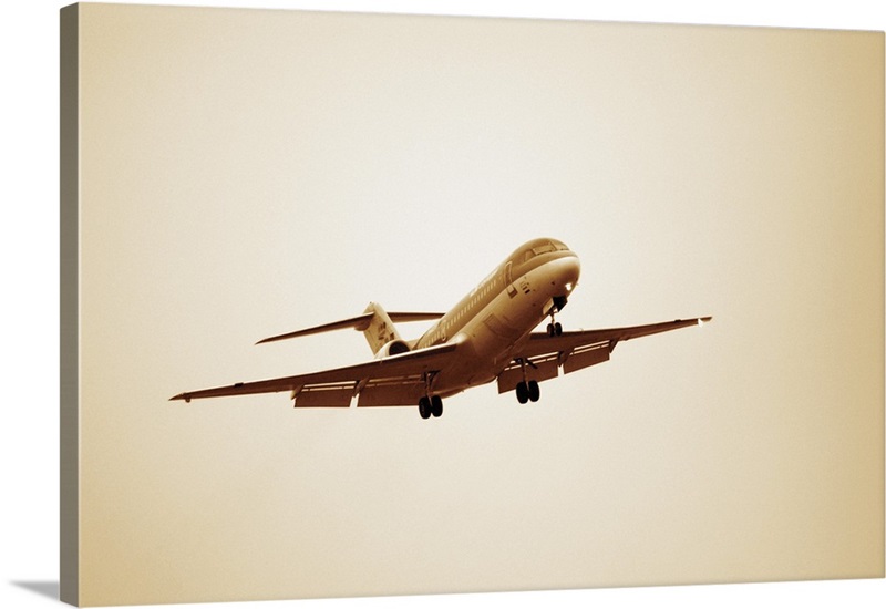 Airplane flying in hazy sky | Great Big Canvas