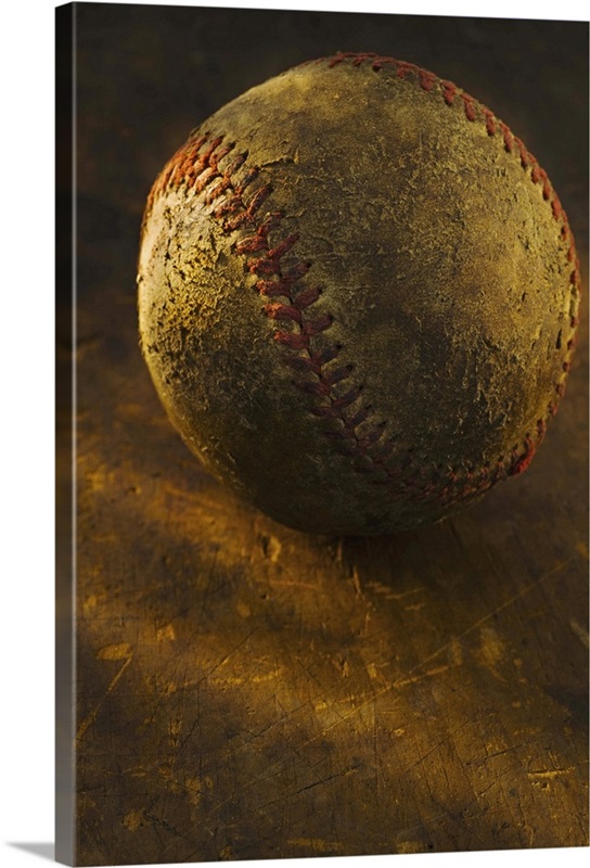 Antique baseball on wooden floor | Great Big Canvas