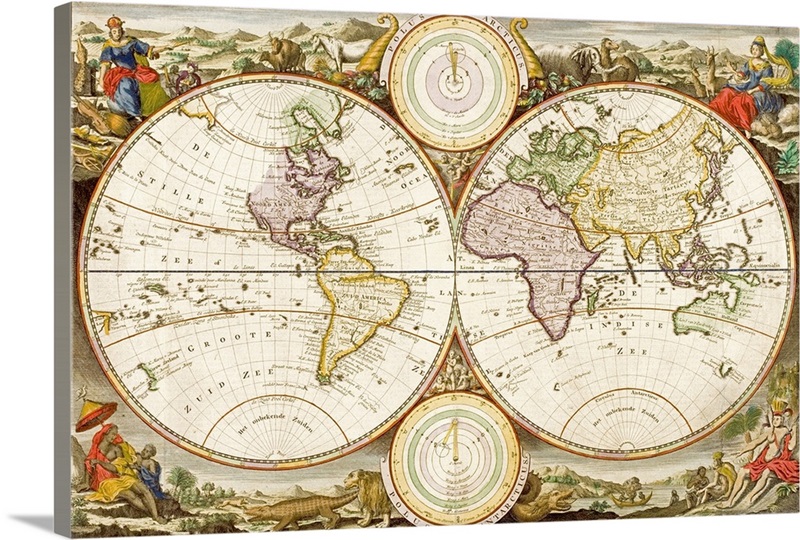 Antique drawing of the globe | Great Big Canvas