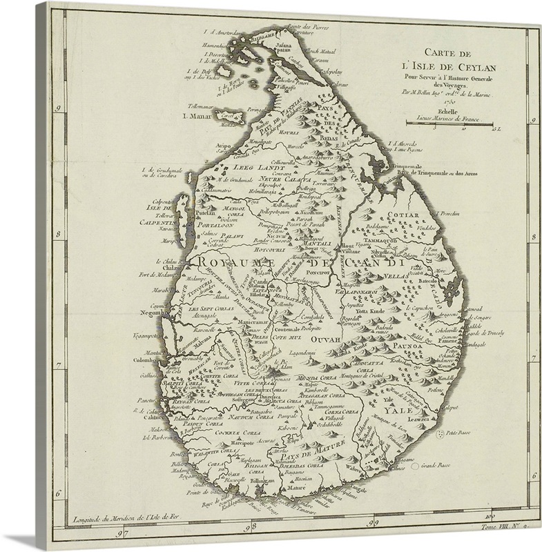 Antique map of island of Ceylon , present day Sri Lanka | Great Big Canvas