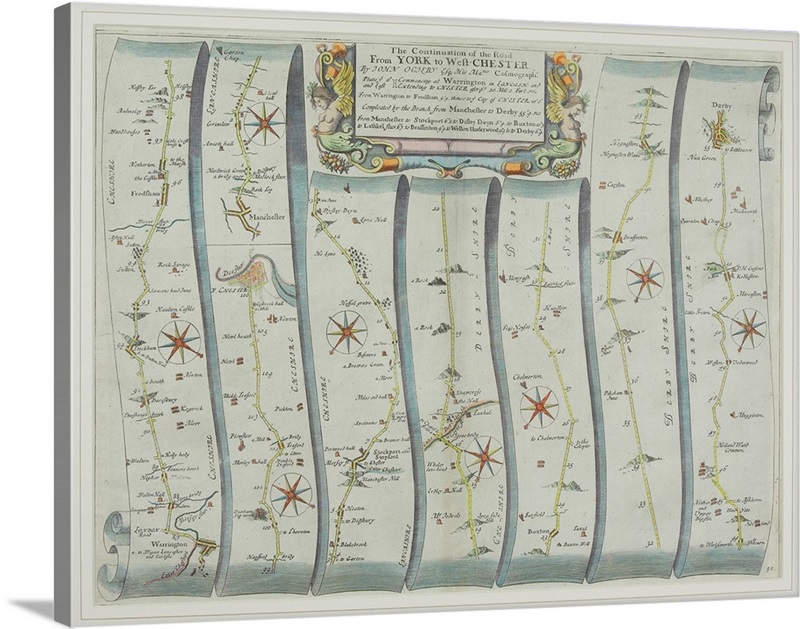 Antique road map from York to Westchester | Great Big Canvas