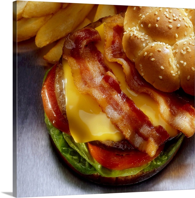 Bacon cheeseburger with french fries | Great Big Canvas