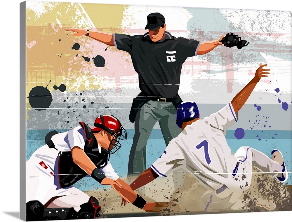 Baseball player safe at home plate Wall Art, Canvas Prints, Framed ...