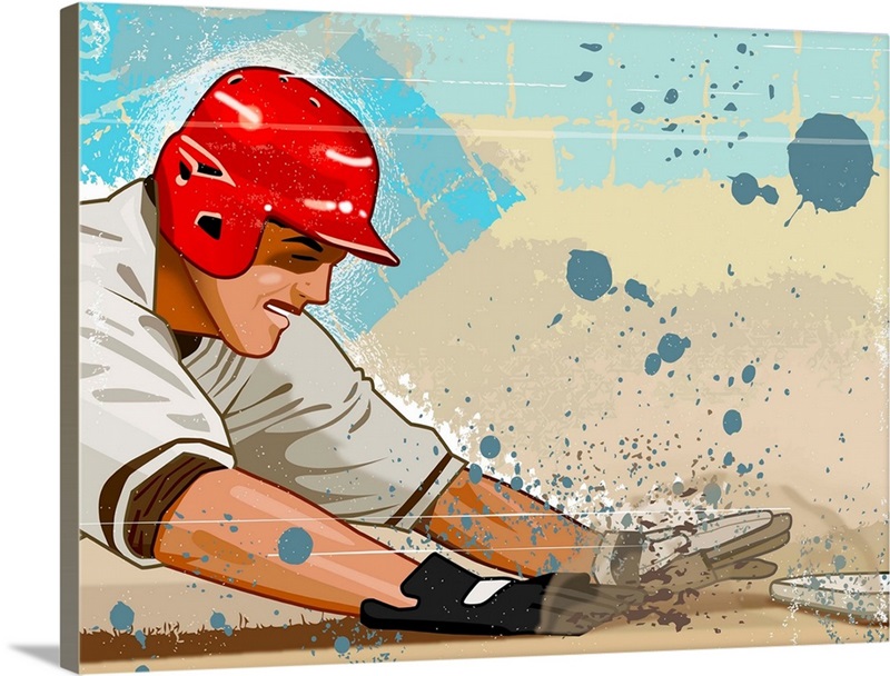 Baseball player sliding into base | Great Big Canvas