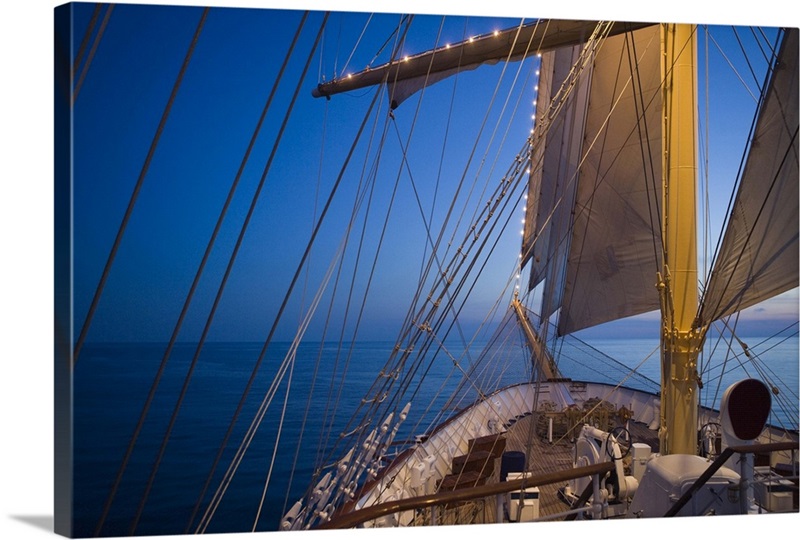 Bow of sailing cruiseship Royal Clipper during Mediterranean Sea voyage ...
