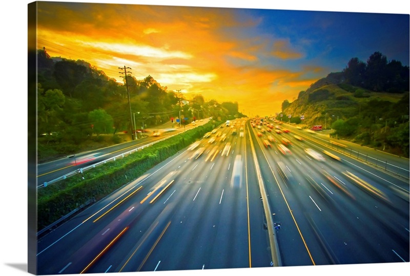 Bridge over 101 Freeway, next to Hollywood Hills. | Great Big Canvas